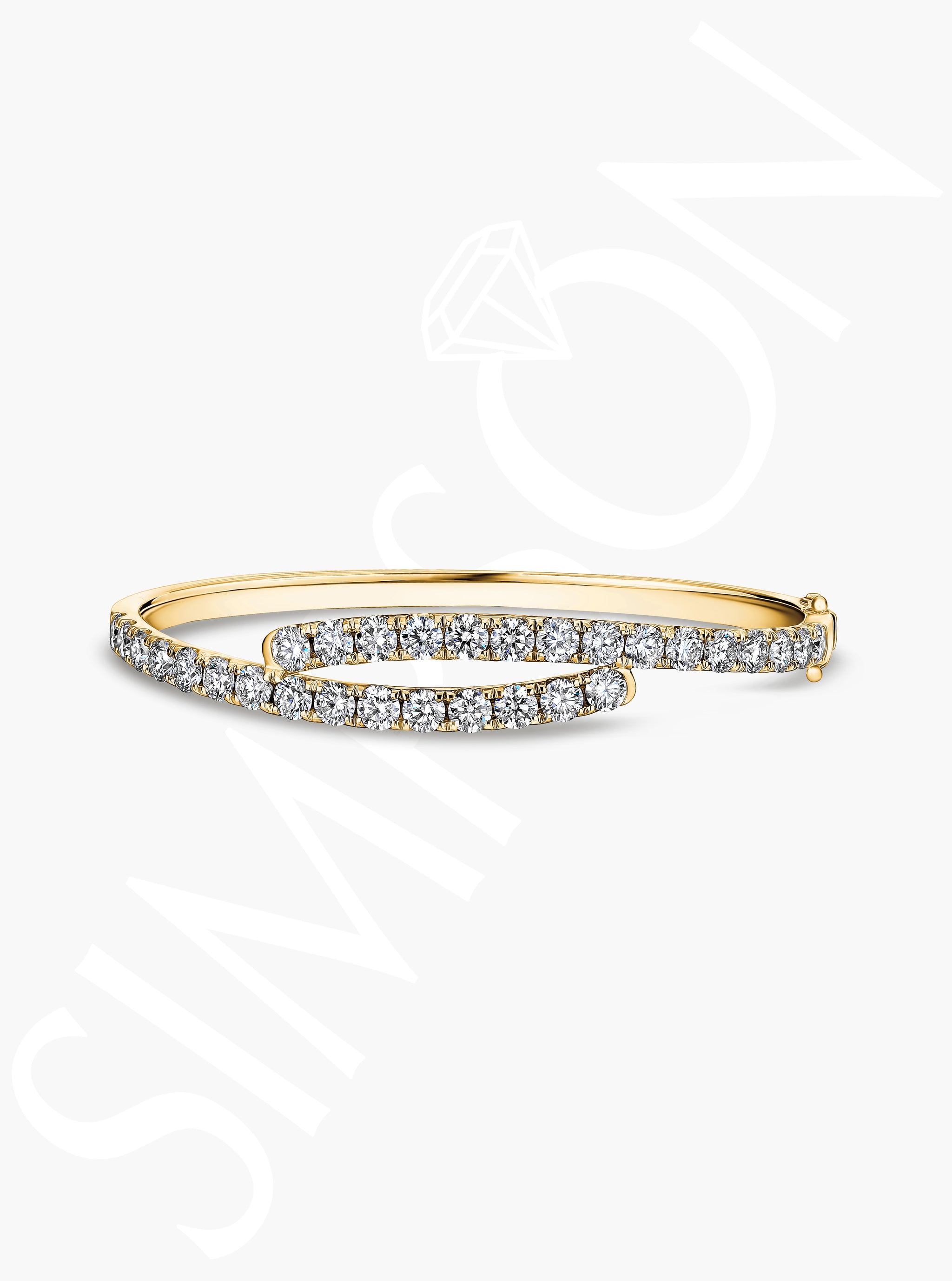 18K Yellow Gold Diamond Overlapping Bangle Bracelet for Women | Elegant ...