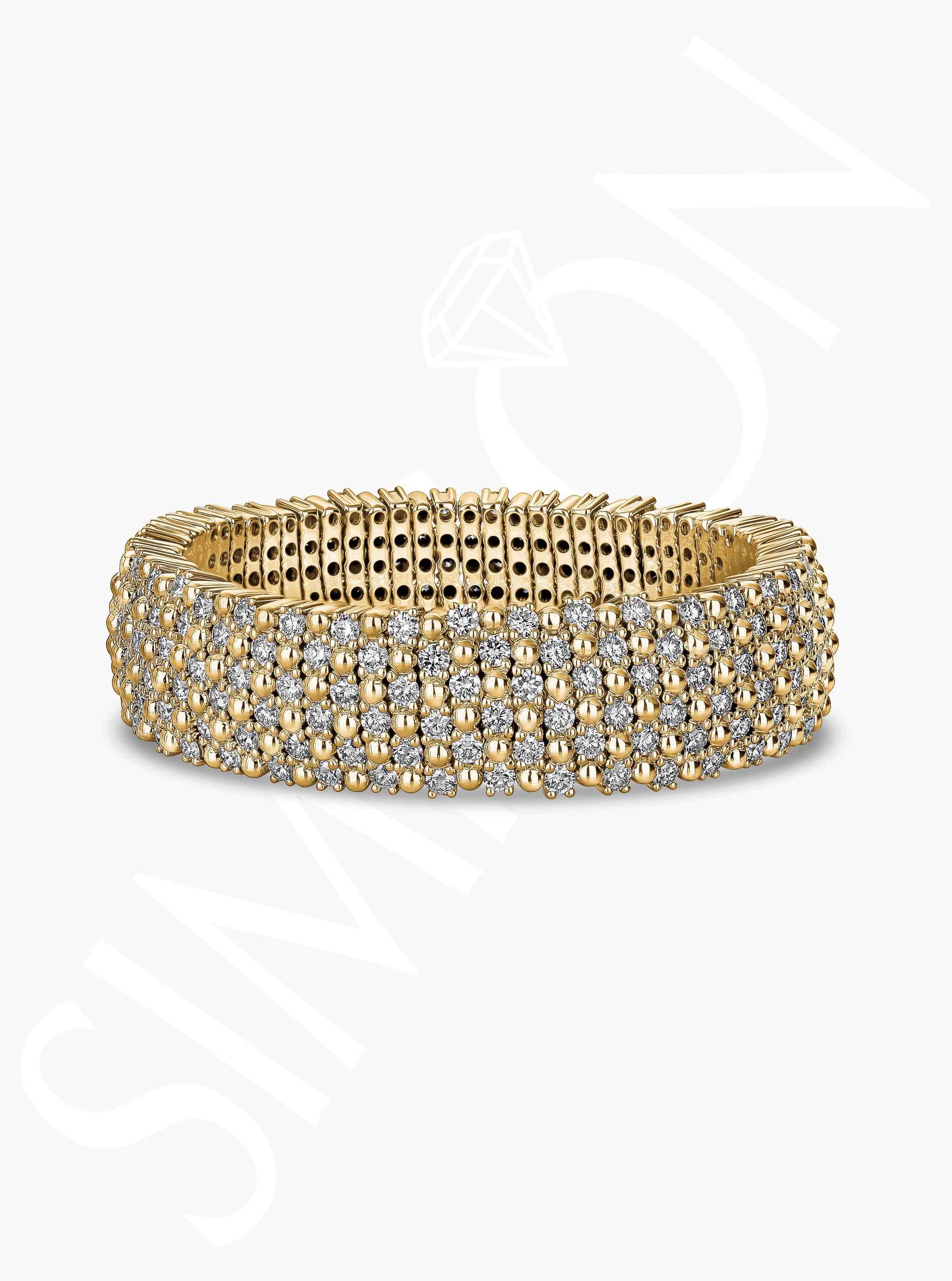 Gold Stretch Diamond Bracelet with Multi-Row Pave Setting