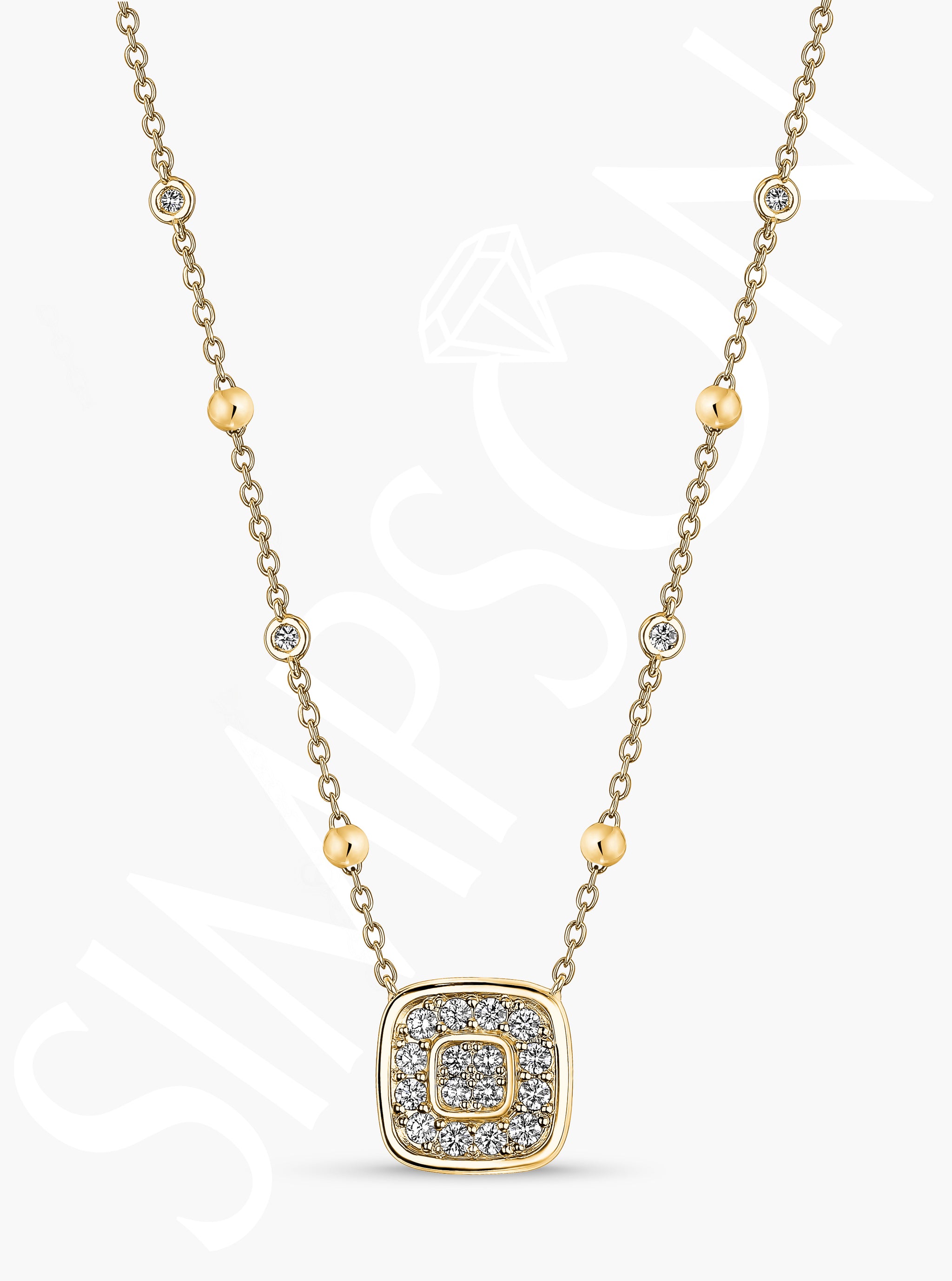 Double Diamond Halo Pendant Necklace 18k Yellow Gold | Simpson Jewelers